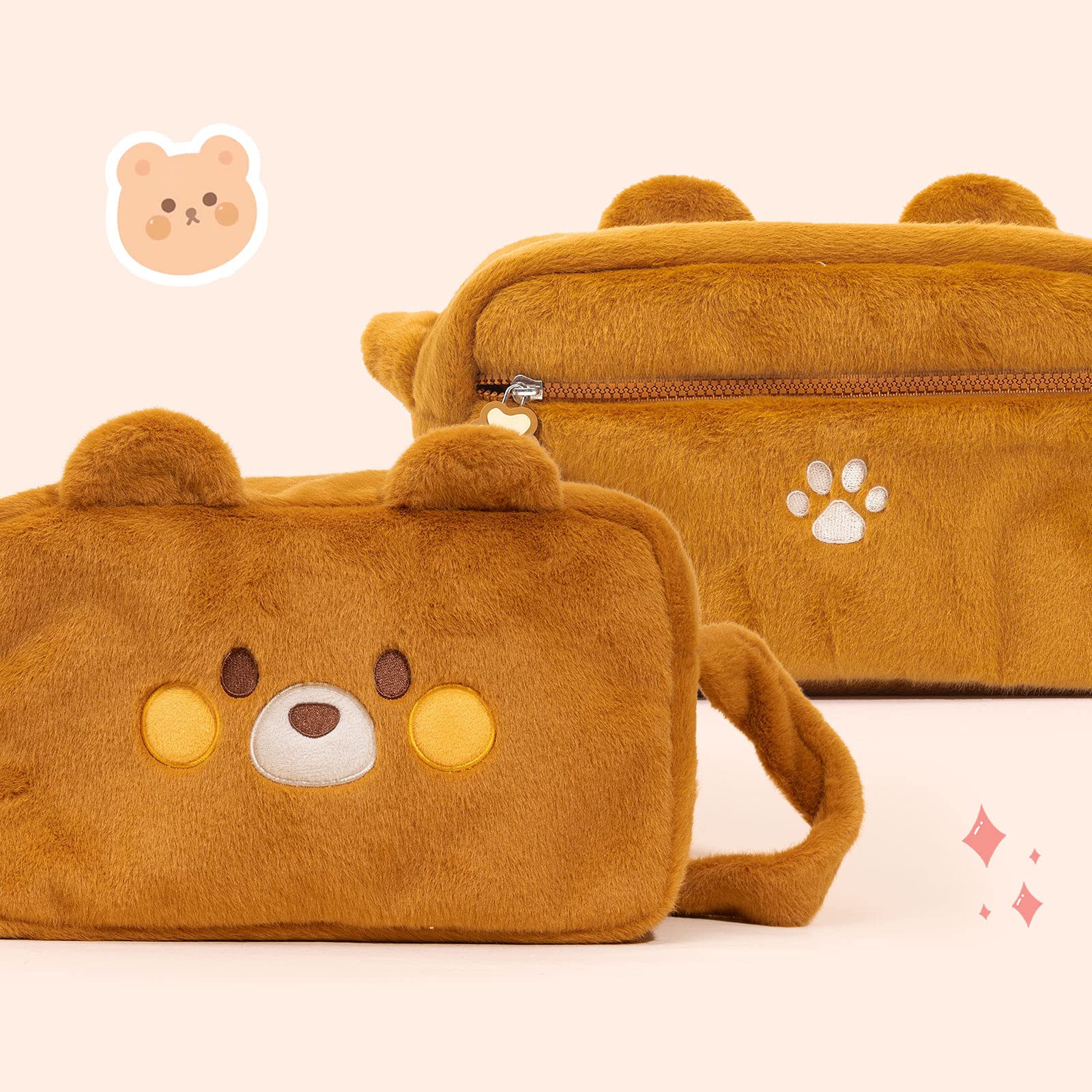 GeekShare Cute Plush Bear Bag, Large Cartoon Crossbody Shoulder Bag Carrying Case Compatible with Nintendo Switch/Switch OLED, AC Adapte, Handphone, Earphone Case and Other Accessories