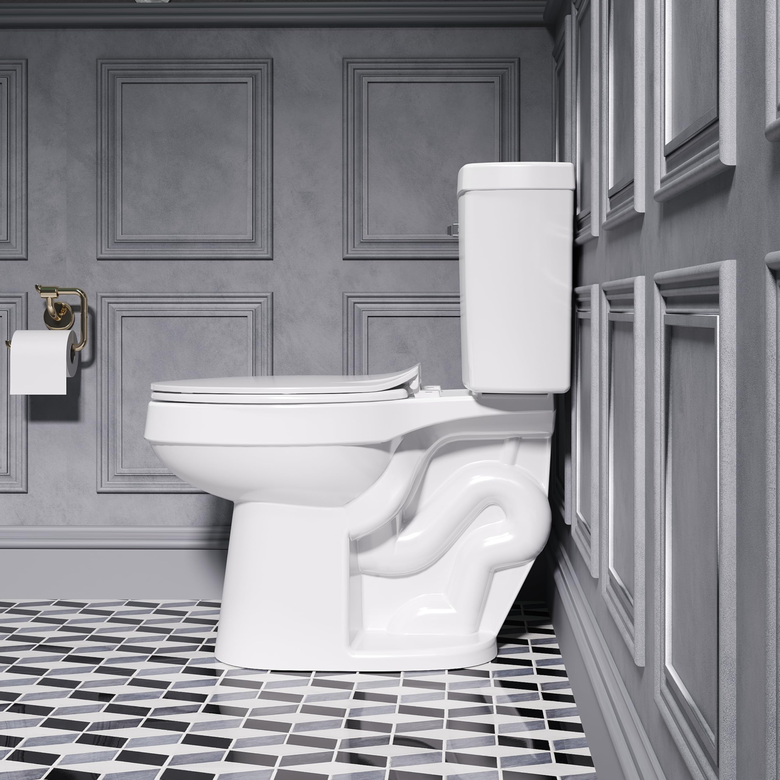 ELLAI Two Piece Elongated Toilets ADA Chair Comfort Height 16.5" Powerful Single Flush 1.28 GPF 12” Rough In with Side Trip Lever, White 28.3"x17.2“x31"