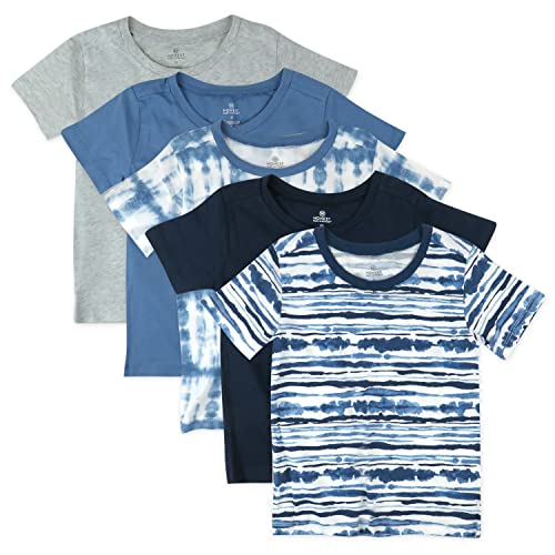 HonestBaby Organic Cotton Short Sleeve T-Shirt Multi-Packs 5-Pack Indigo Blues, 4T