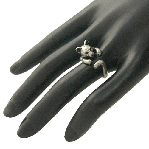 Ellenviva Big Cat Adjustable Animal Wrap Ring Vintage Silver Tone