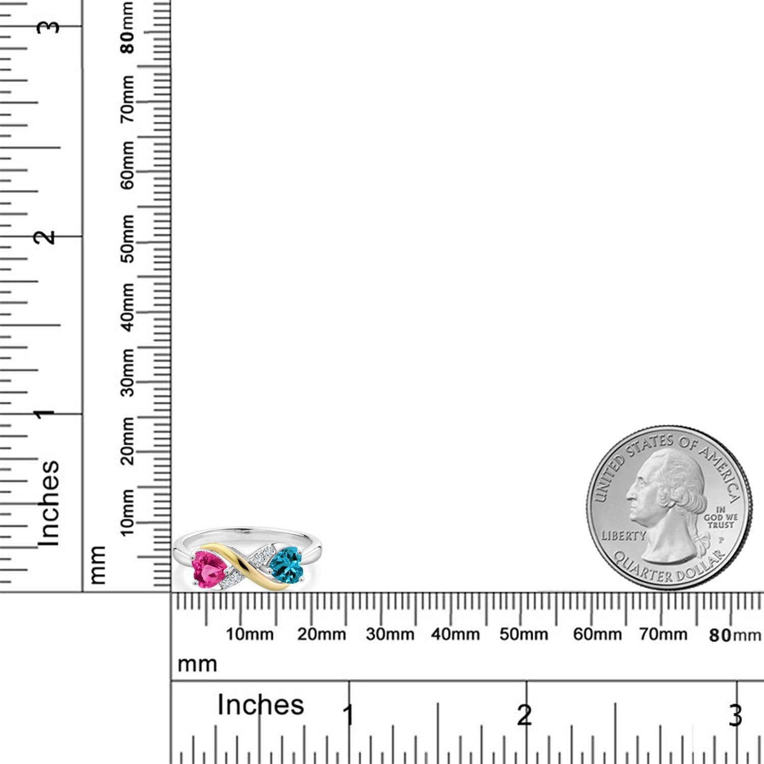 Gem Stone King 925 Sterling Silver and 10K Yellow Gold Pink Created Sapphire London Blue Topaz and White Lab Grown Diamond Women Ring (1.19 Cttw, Available In Size 5, 6, 7, 8, 9)