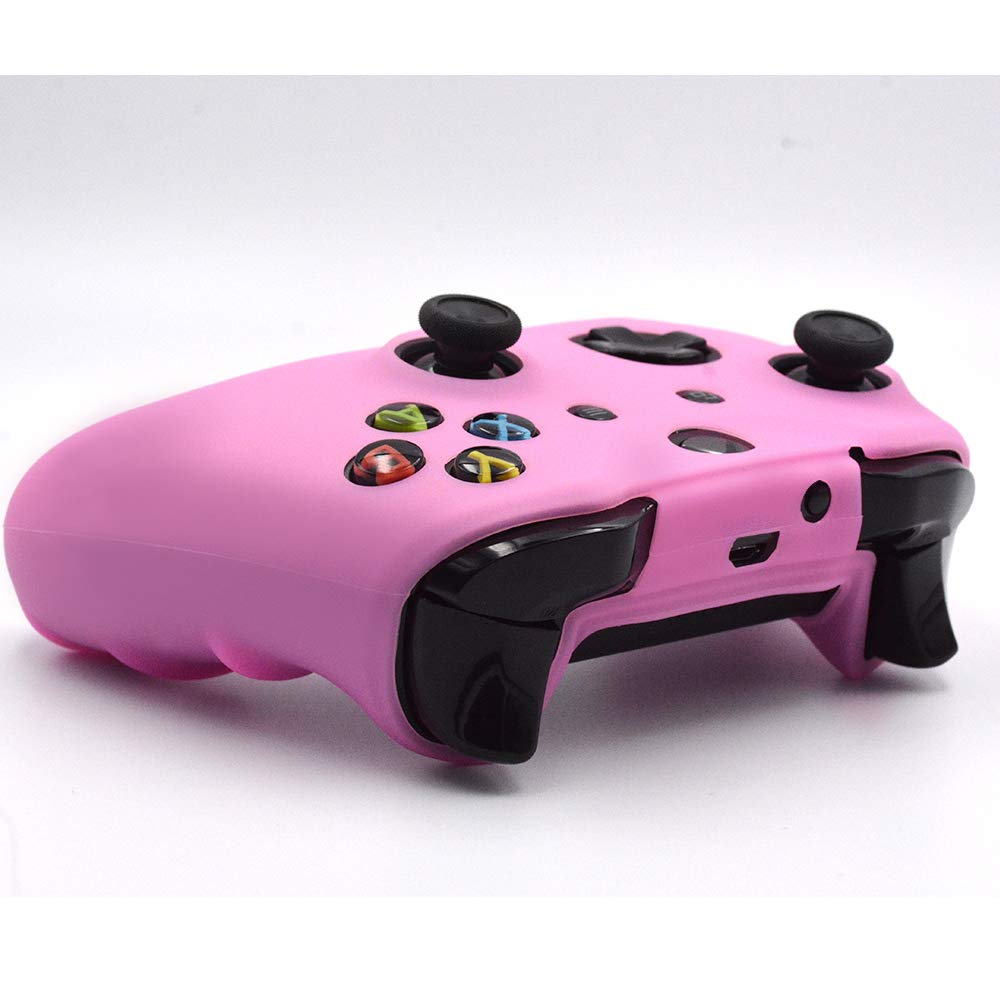 FOTTCZ Anti-Slip Soft Silicone Cover Skin Set for Microsoft Xbox One Controller which 2pcs Purple/Pink Controller Skin + 8pcs Thumb Grip Caps