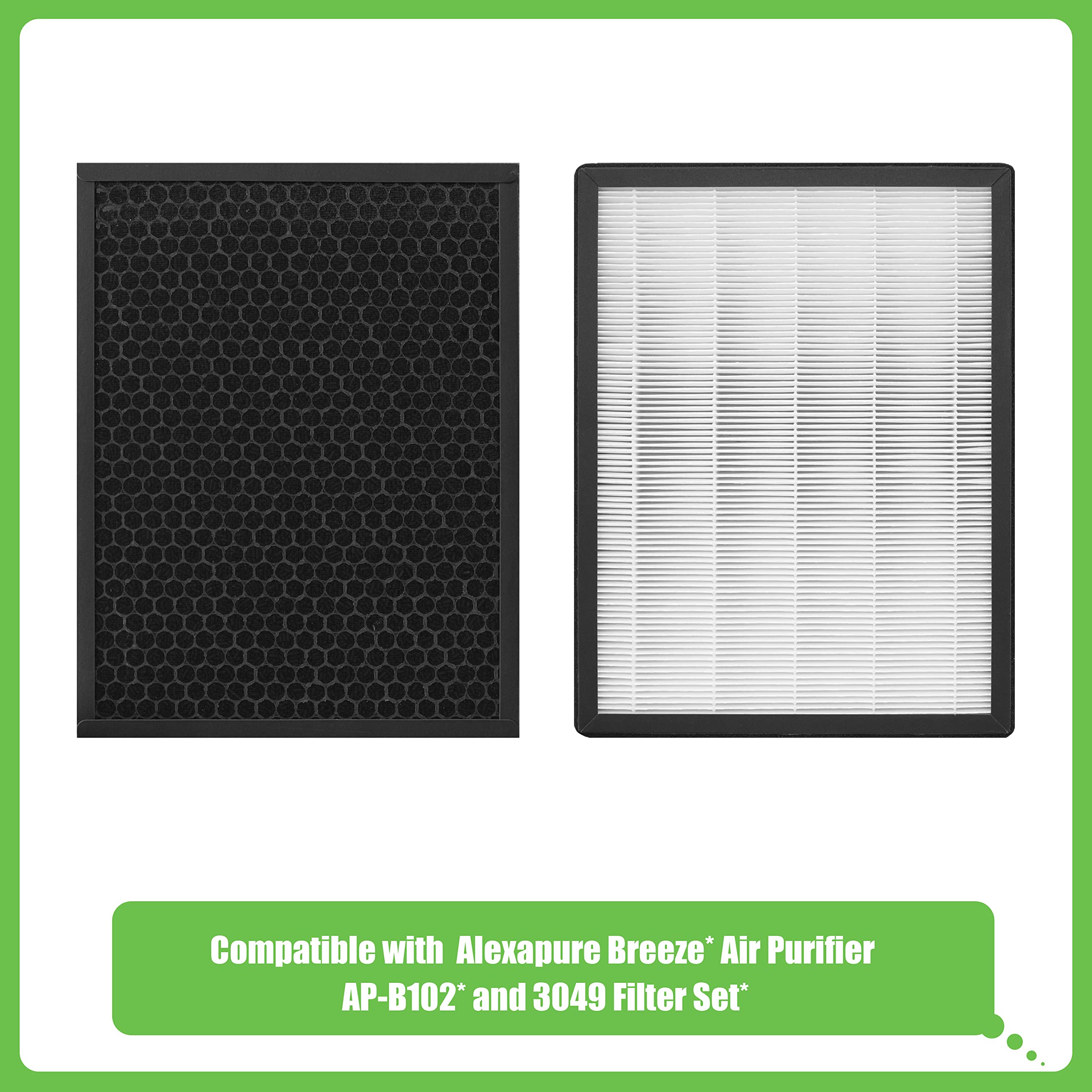 Hichoryer AP-B102 Replacement Filter, Compatible with Alexapure Breeze Air Purifier AP-B102 and 3049 Filter Set, H13 Grade True HEPA Filter and Activated Carbon Filter