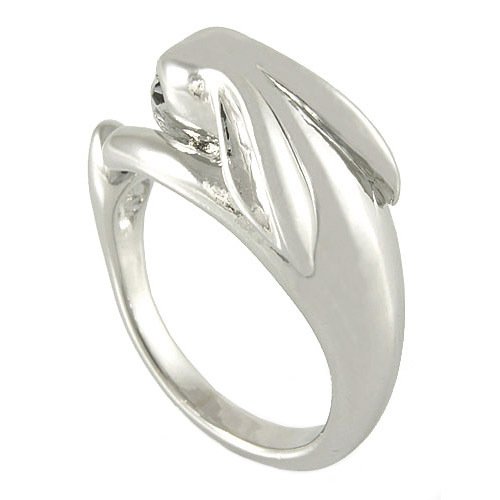 Ellenviva Bunny Rabbit Animal Wrap Ring White Gold-Plated Shiny Silver Tone- Size 8
