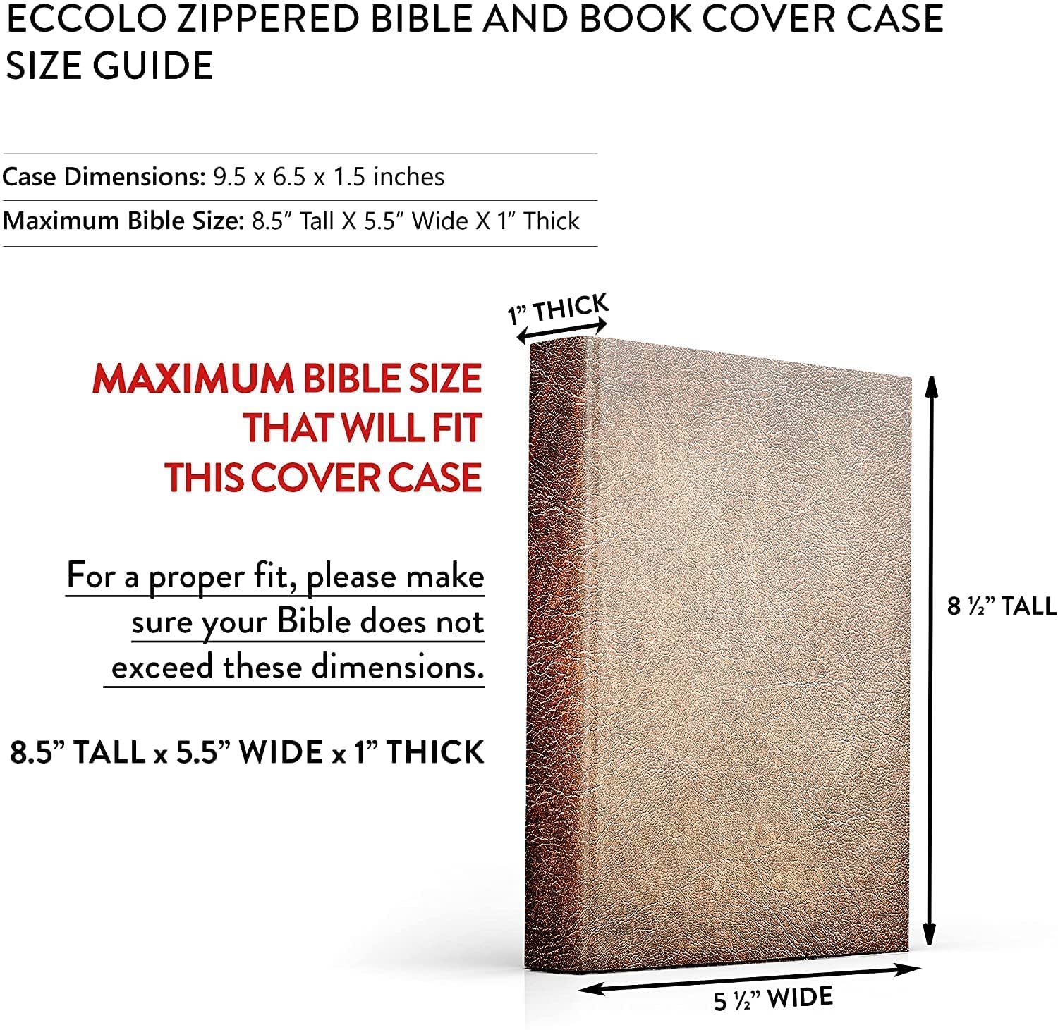 Eccolo Zippered Bible and Book Cover Case for Men and Women, Holds & Protects Standard 5.5 x 8.5" Bibles