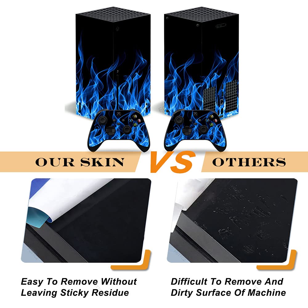 FOTTCZ Vinyl Skin for Xbox Series X Console and Controllers, Sticker Decal Protect Xbox Series X Devices - Blue Flame
