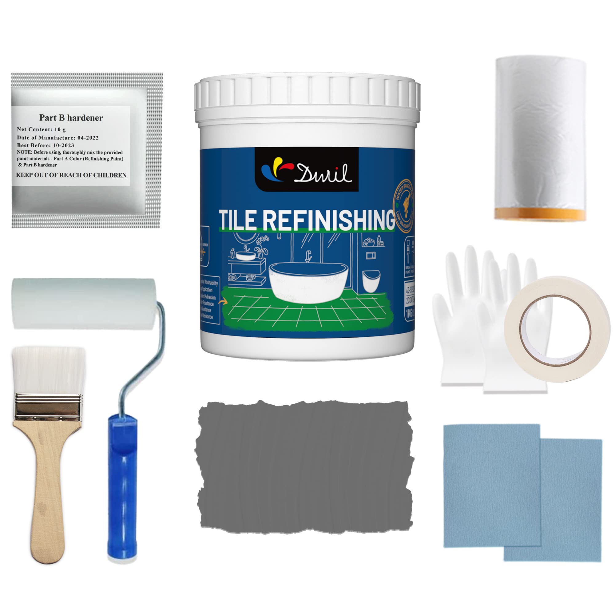 DWIL Tub Paint, Tub and Tile Refinishing Kit with Tools, Tub Refinishing Kit Sink Paint Water Based &Low Odor, Easy to Use Bathtub Paint for Bathroom Kitchen, Semi-Gloss Dark Grey, 25-30sq.ft