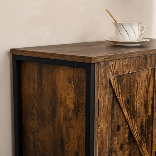 WEENFON Storage Cabinet, Industrial Floor Cabinet with 2 Doors & 1 Shelf, Wooden Freestanding Storage Cabinet with Metal Frame, Buffet Cabinet, for Living Room, Bedroom, Rustic Brown & Black