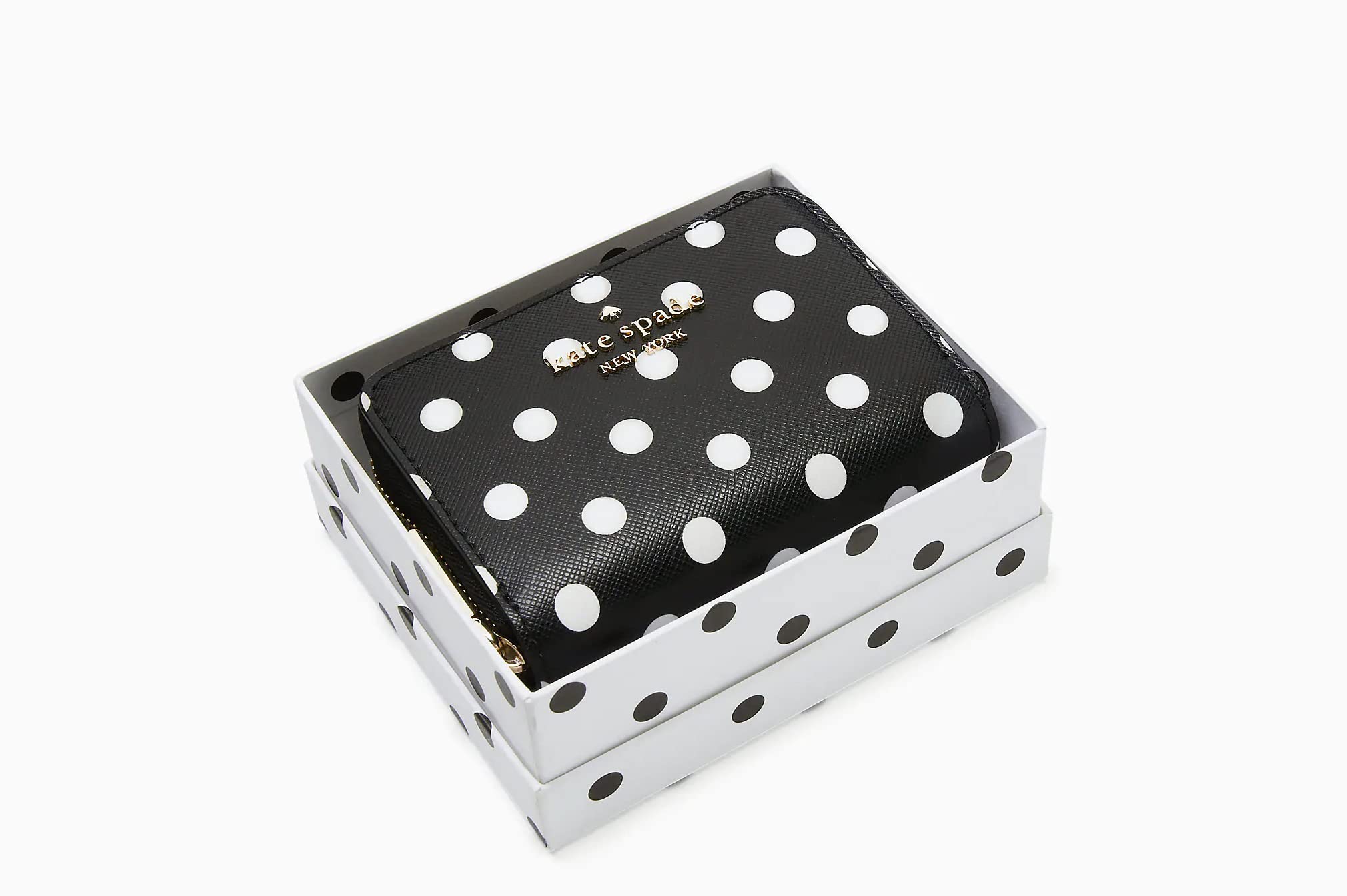 Kate Spade NY Cheers Charming Dot Boxed Zip Card Case Wallet - Black / White