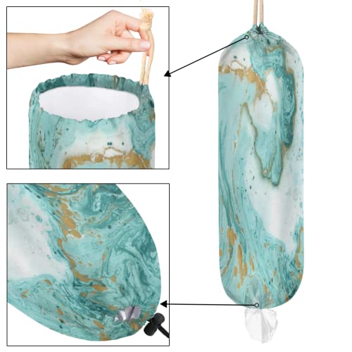 Turquoise Marble Texture Plastic Bag Holder, Teal Art Marble Grocery Bag Storage Holder Garbage Shopping Bag Trash Bags Organizer for Kitchen Home