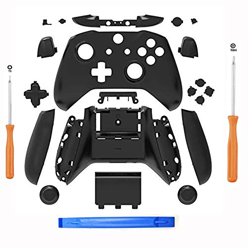 eLUUGIE Replacement Matte Housing Full Shell Set Faceplates ABXY Buttons RB LB Bumpers + Right/Left Rails for Xbox One S Slim Controller (3.5 mm Headphone Jack) S Controller Repair Parts (Black)