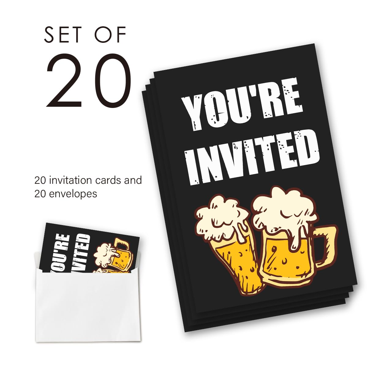 EUDOSI Cheers Birthday Party Invitations Supplies Fill-In Set of 20 with Envelopes Adult Birthday Bash Invites Cards, Double Sided