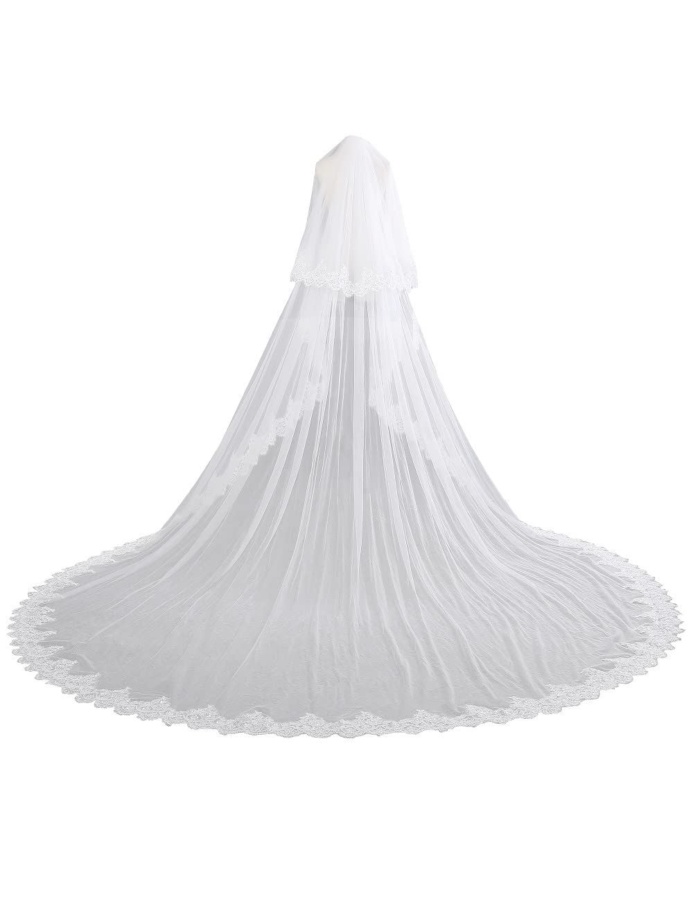 EllieHouse Women's 2 Tier Cathedral Lace Ivory Wedding Bridal Veil With Comb HL08IV