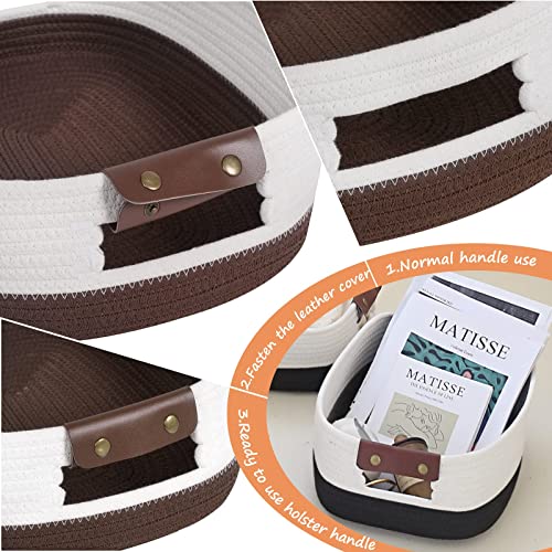 ECDYQXVU Cotton Rope Storage Basket, 14x11x5 IN, Oval Storage Bins, Decorative Woven Basket Cube Storage Organizer for Nursery, Laundry, Towel, Clothes, Toy, Cosmetics, Books (White/Browm-3Pack)