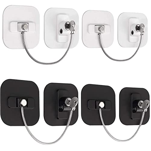eSynic Fridge Lock, 4pcs Adhesive Refrigerator Door Locks with Key Child Safety Cabinet Locks Drawer Lock for Openable Furniture, Appliances, Washing Machine, Sliding Closet- 2Pcs Black + 2Pcs White