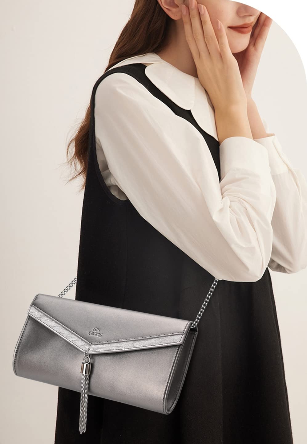 GM LIKKIE Clutch Purse for Women, Envelope Evening Clutch Handbag, Crossbody Foldover PU Leather Shoulder Bag (Black)