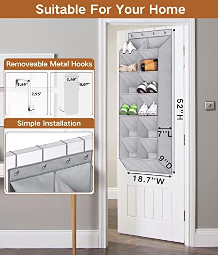 SLEEPING LAMB Hanging Shoe Organizer for Closet, Over The Door Shoe Rack Fit Narrow Door for 12 Pairs Sneakers, Boots, Grey