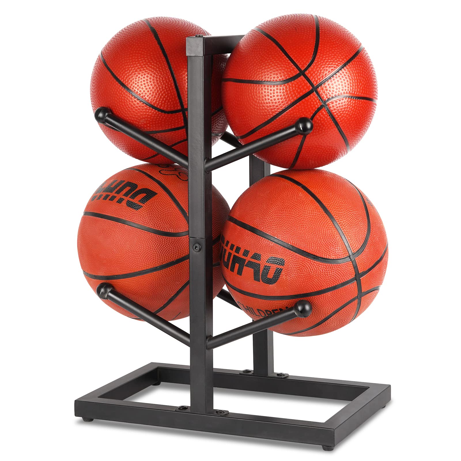 Fitlyiee Four-Layer Multipurpose Basketball Organizer Iron Ball Rack for Indoor Outdoor (Black)