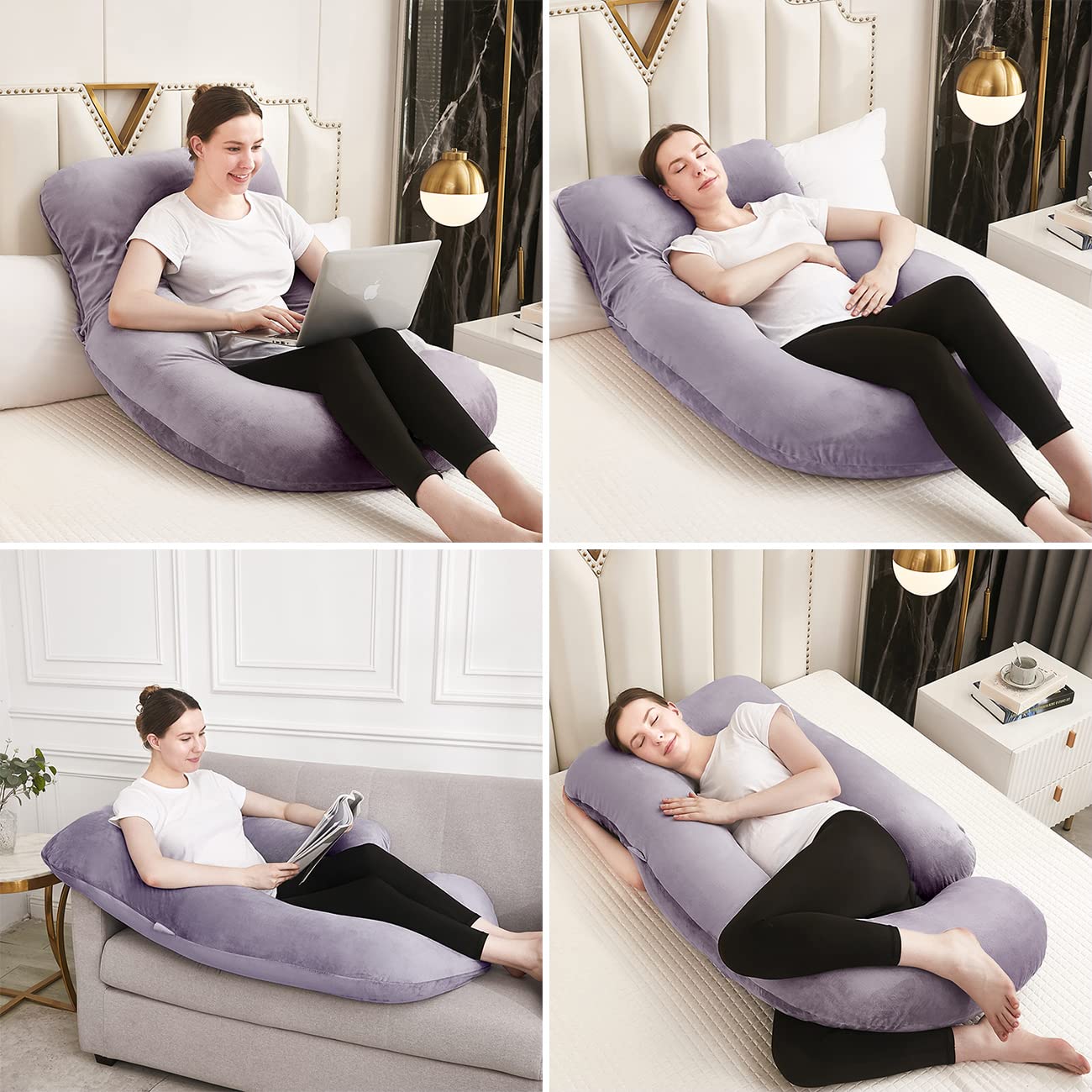 Inmoredo Pregnancy Pillows for Sleeping, 57" G Full Shaped Body Pillow for Pregnant Women,Soft and Practical Back Cushion,Removable Maternity Pillow Cover,The Mother Side Sleeper Grey