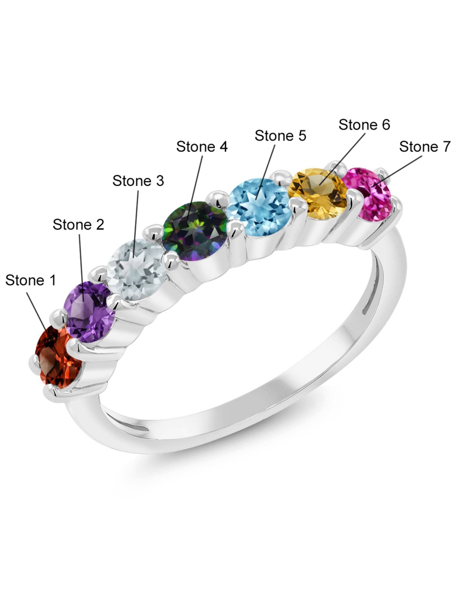 Gem Stone King 925 Sterling Silver Customized and Personalized 7 Round Gemstone Birthstone Wedding Engagement Solitaire Anniversary Promise Ring For Women (Size 9)