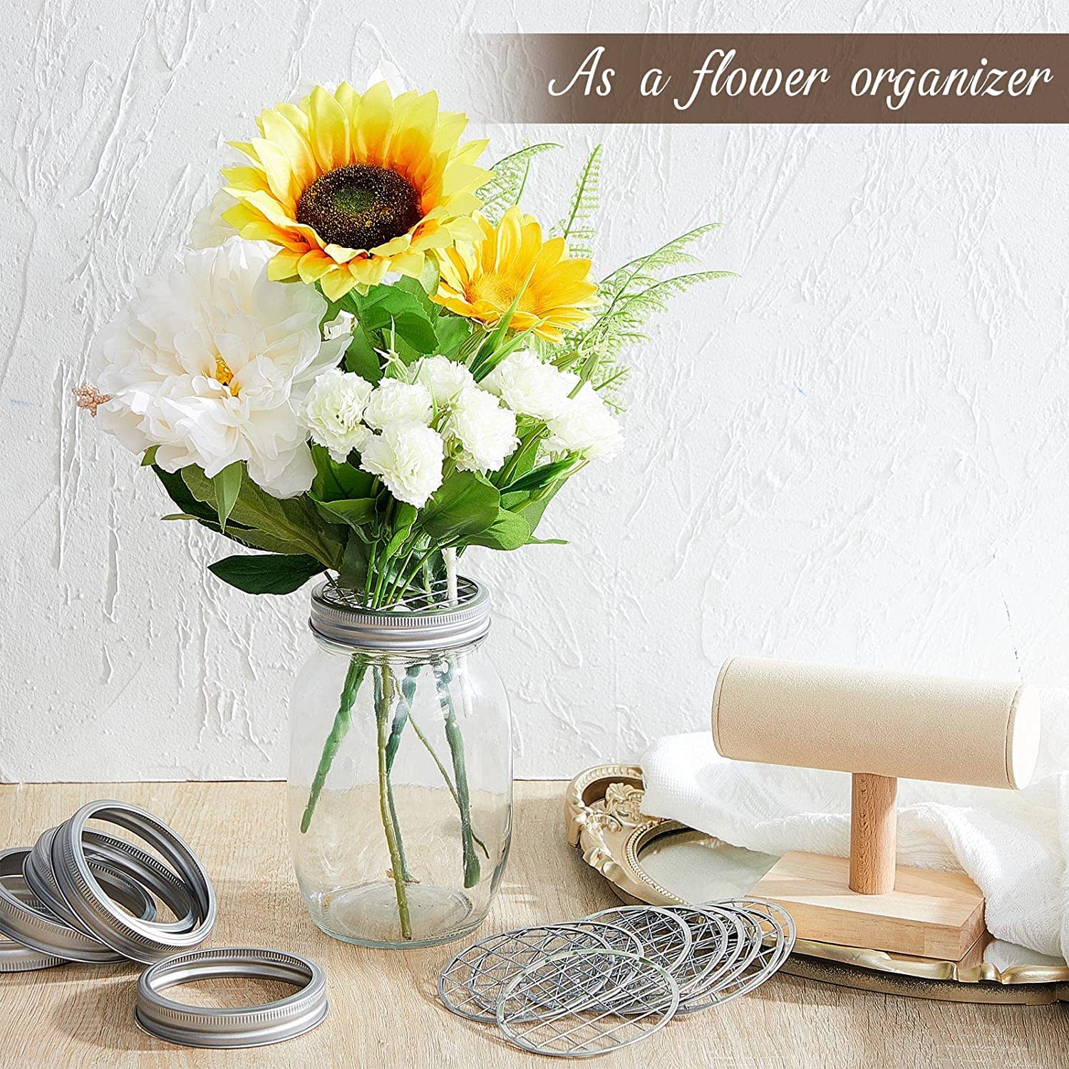 Flower Mason Jar Flower Lid Floral Frog Vase Insert Canning Jar Insert Mason Jar Lid with Square Grids for Regular Mouth Mason Canning Jars(18 Set,70mm)