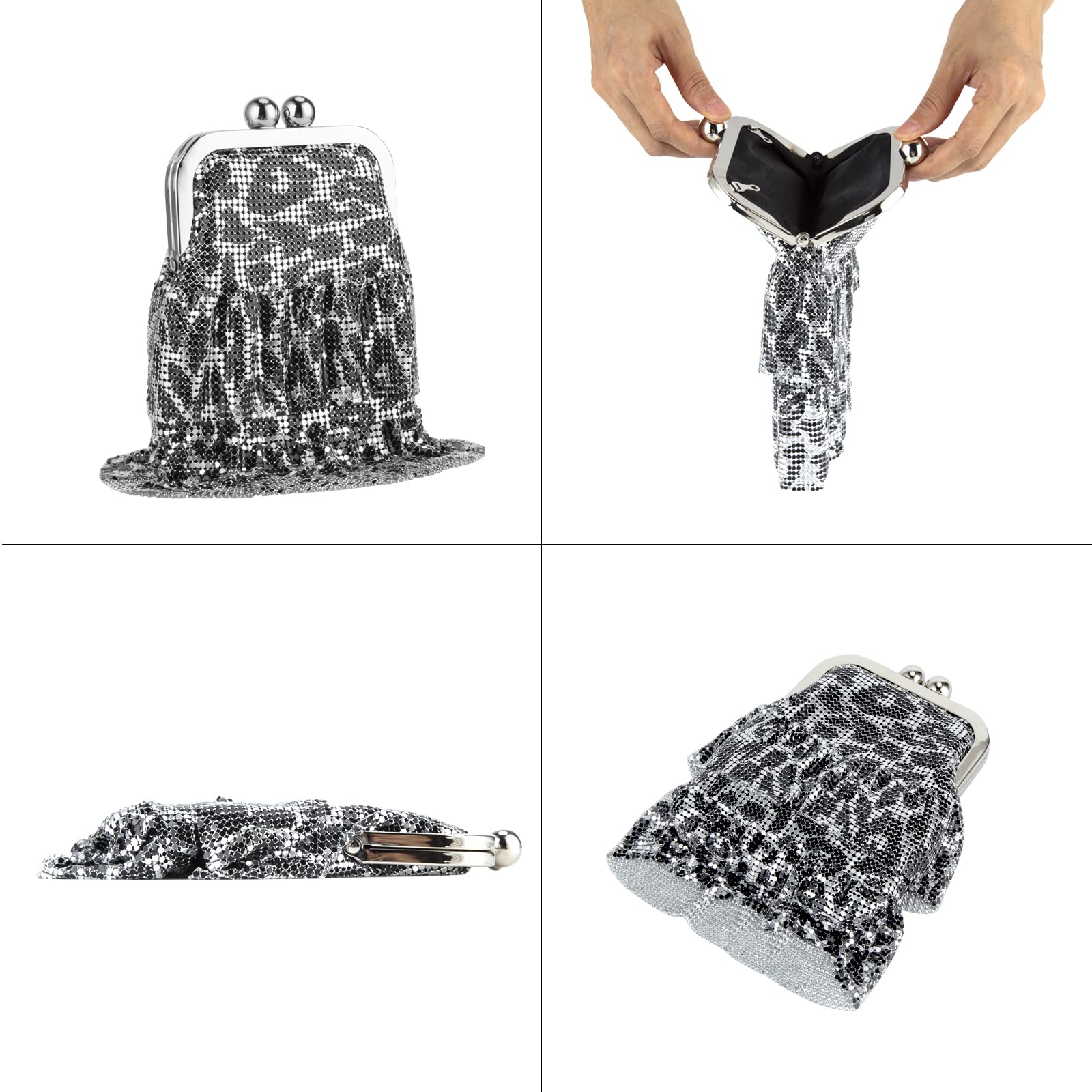 Gripit Leopard Print Rhinestone Sequin Bag Sparkly Phone Purse Silver Clutch Purses for Women Evening Glitter Party Purses
