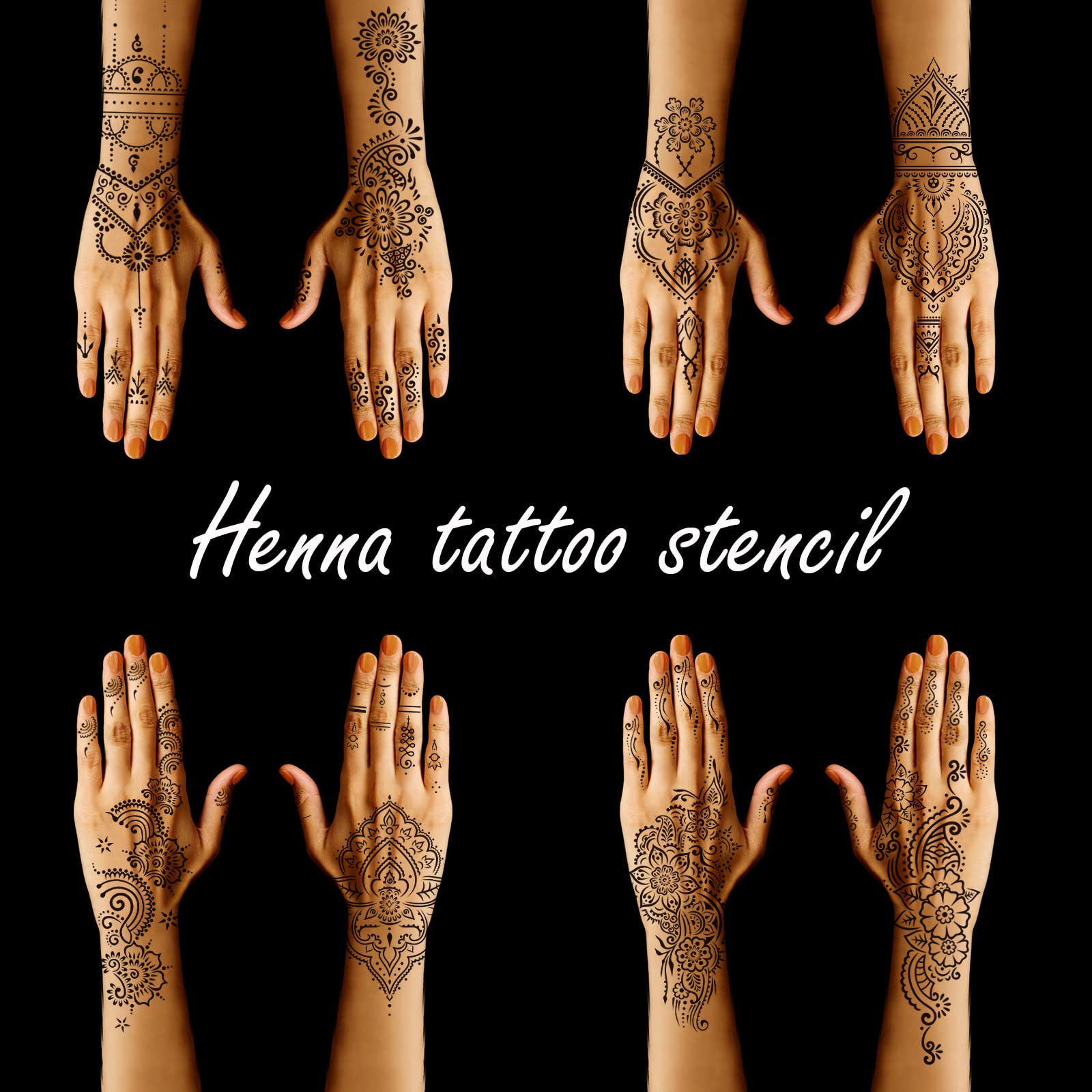 Henna tattoo stencils kit,Reusable henna stencils for Hand Forearm Glitter Airbrush Diy Tattooing Template, Indian Temporary Tattoo Stickers for Women Girls(8.2" x 4.7")