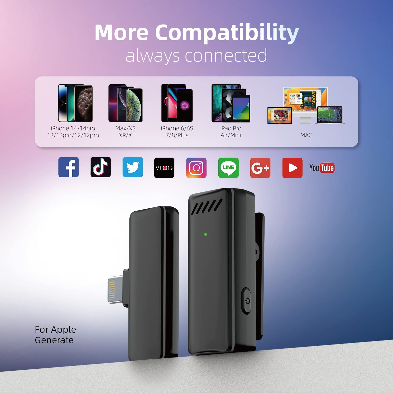 HIEWOAS Wireless Microphone for iPhone, Lavalier Lapel Microphones with Charging Case, Plug-Play Clip On iPhone Microphone for Video Recording, TikTok, Podcast(2023)