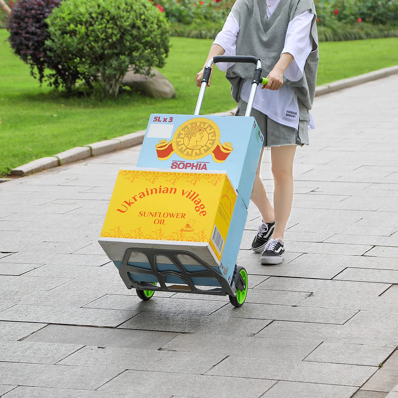 Leeyoung Folding Hand Truck and Dolly,309 lb Capacity Aluminum Portable Cart with Telescoping Handle and PP+EVA Wheels