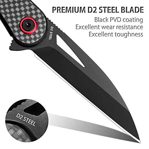 LOTHAR Seagull EDC Pocket Knife with Carbon Fiber Handle and 3" D2 Knife Blade, Ultra Light 2.2oz and Razor Sharp, Slim Pocket Knife Small Folding Utility Knife Mini Box Cutter for Men Women