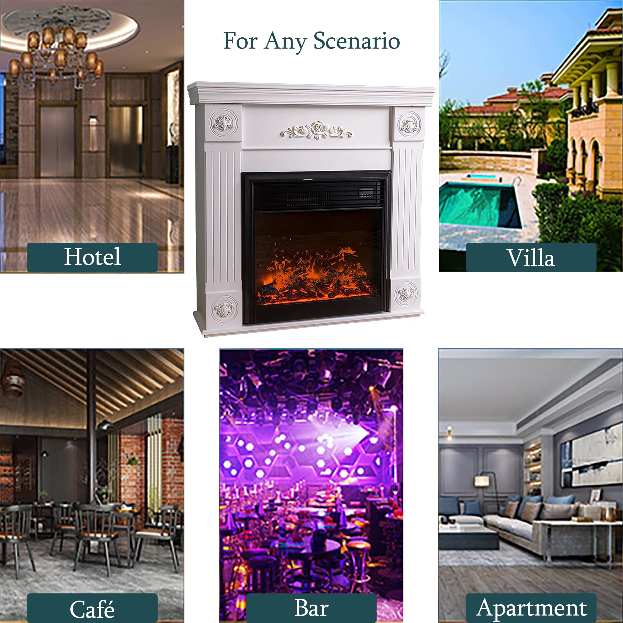 Elegant Freestanding Electric Fireplace, 25 Inches Electric Fireplace Insert, Fireplace Heater, Adjustable LED Flame, Remote Control, White+Black
