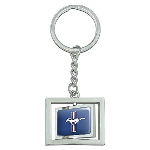 GRAPHICS & MORE Ford Mustang Logo Spinning Rectangle Chrome Plated Metal Keychain Key Chain Ring