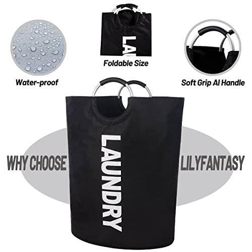 Lilyfantasy 160L XXX-Super Large Laundry Baskets, Laundry Hamper with Padded Handles, Tall Laundry Basket Stand Up Well, Foldable Round Laundry Bag for Easy Storage(Black)