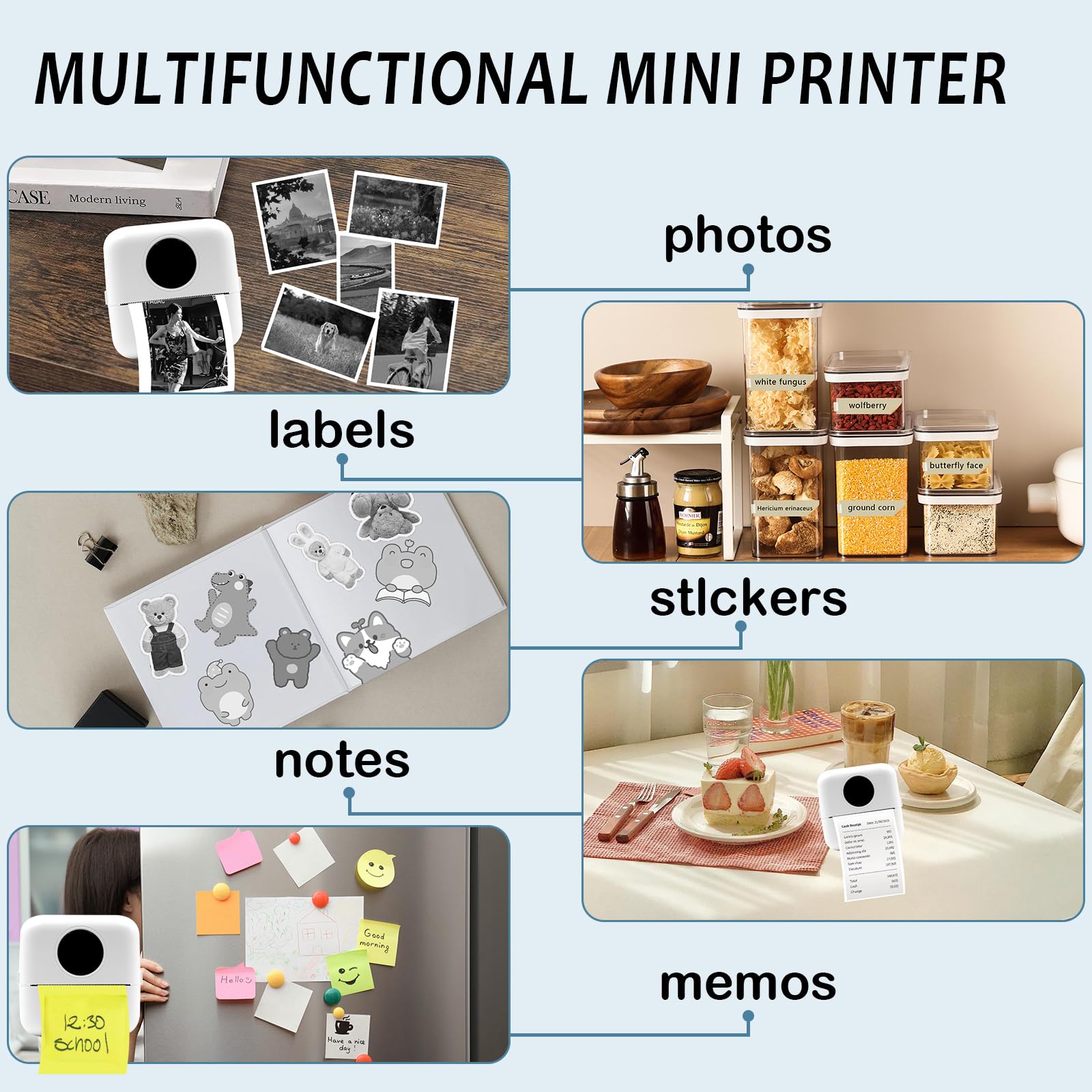 MXiiXM Mini Sticker Printer, Portable Pocket Smart Inkless Thermal Printer with 13 Roll Papers, Bluetooth Mini Printer for Notes, Photos, Stickers, Labels, Receipts (Pink)