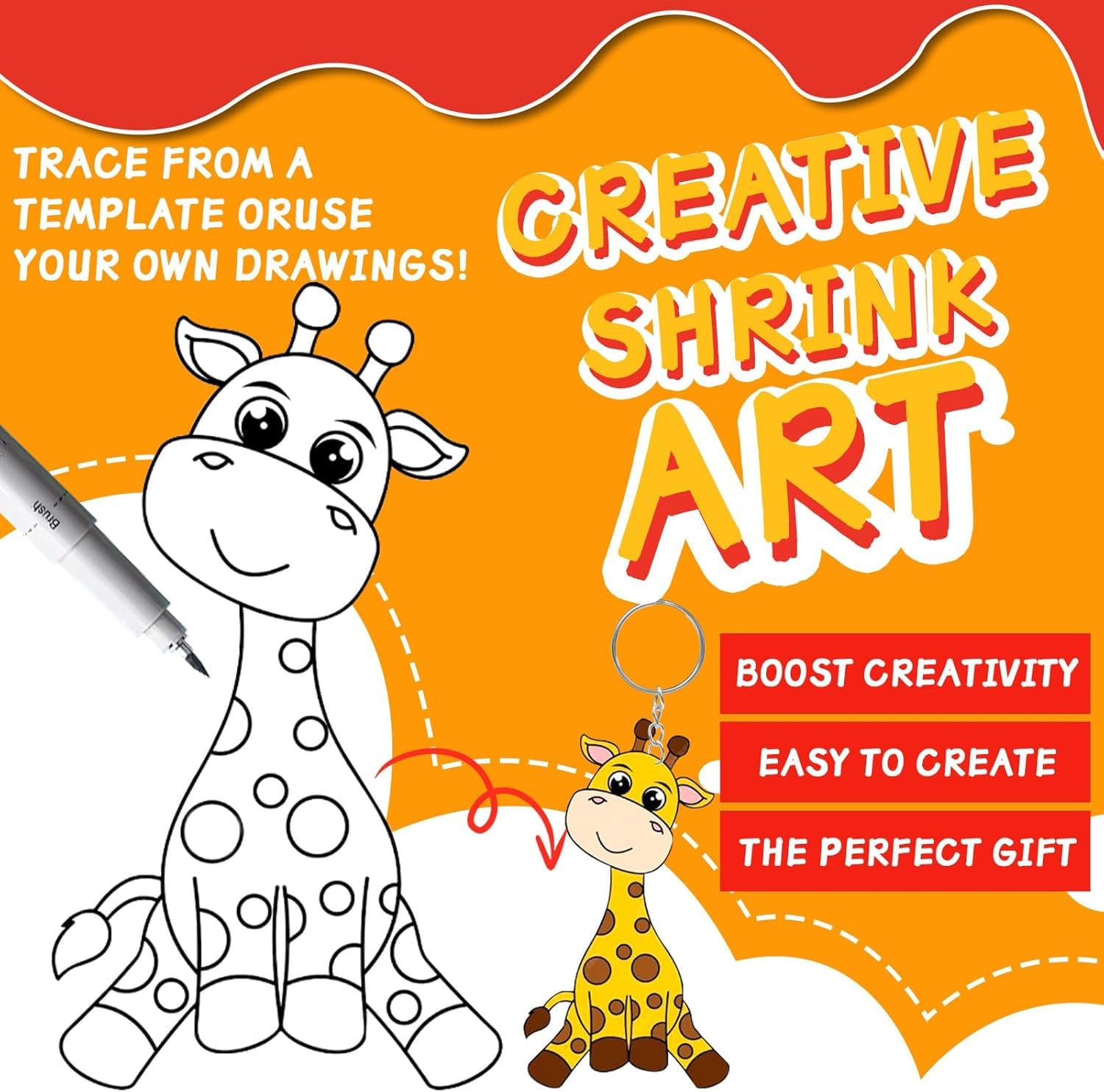 OFNMY 225PCS Shrinky Dinks Kits,Shrinky Dink Sheets,Shrink Plastic Sheets Kit with 25PCS Shrinky Dink Paper,100PCS Keychains and Open Iron Ring for Kids Creative Craft Marking, Handprint Keychains