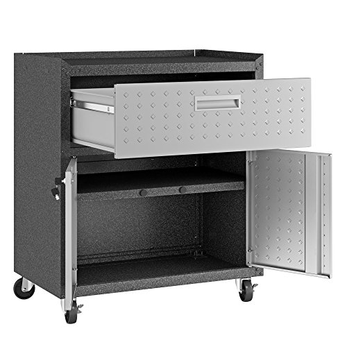 Manhattan Comfort Fortress Rolling Cabinet Garage Storage, Black/Gray & Fortress Floating Garage Storage Cabinet, Black/Grey
