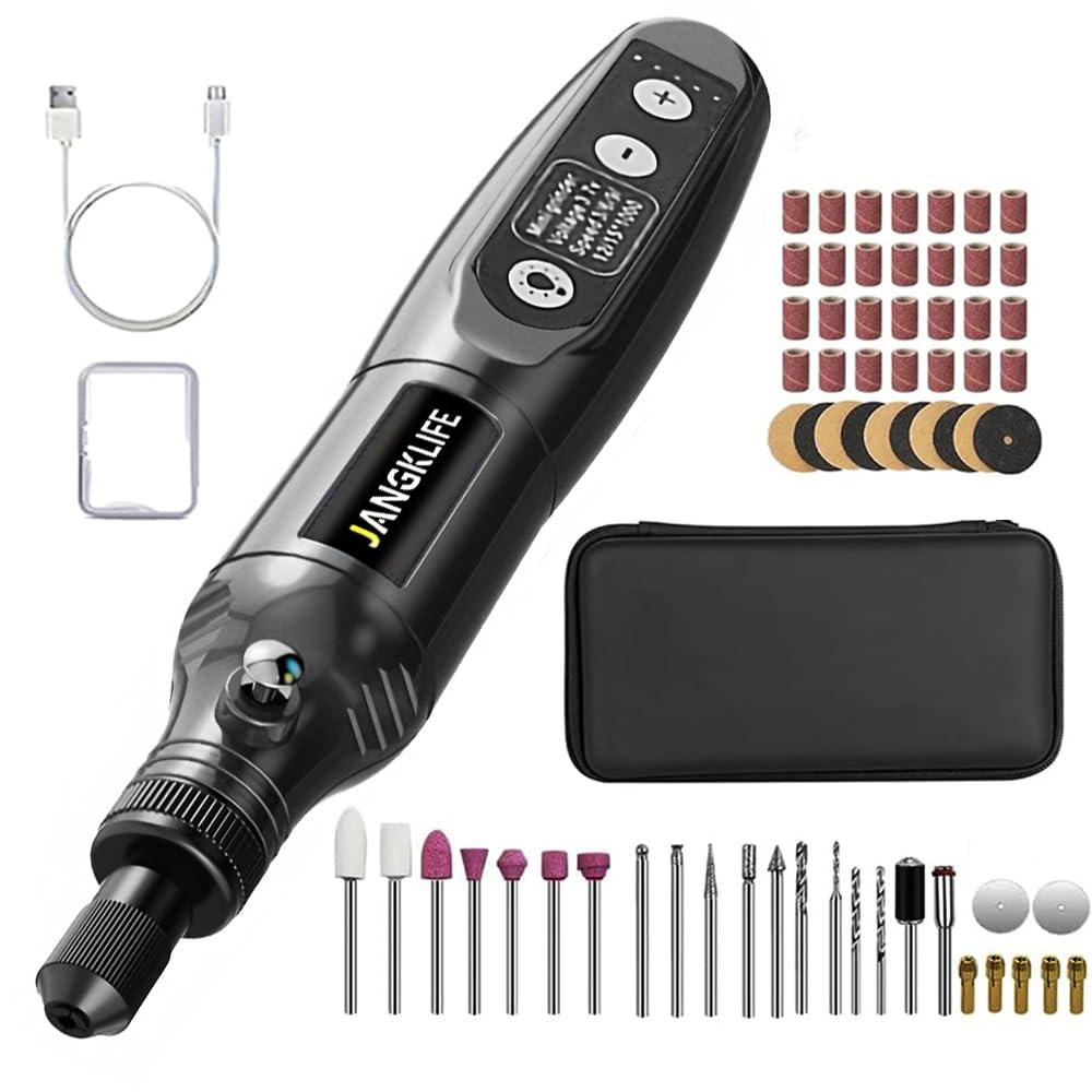 JANGKLIFE Mini Cordless Rotary Tool Kit, 5-Speed ​​Adjustable and USB Rechargeable with 61 Accessories for Sanding, Polishing, Drilling, Etching, Engraving, DIY Crafts