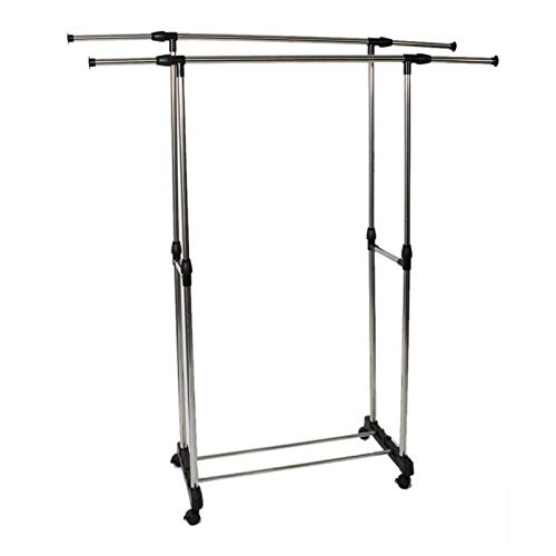Tuklye Portable Clothing Hanging Garment Rack, Stretching Stand Clothes Rack with Shoe Shelf (Dual-bar-3)