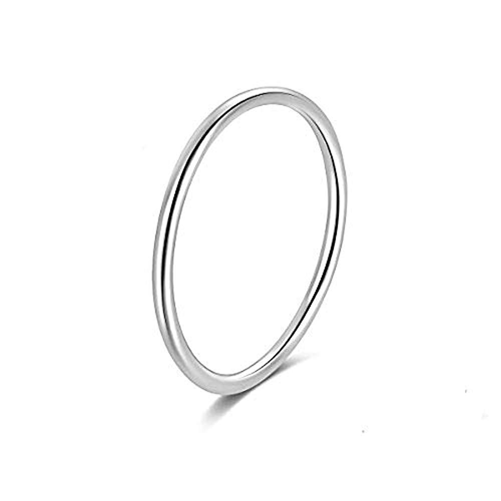 Elegant Touch 1mm Sterling Silver Women's Plain Band Stacking Midi Rings Comfort Fit Wedding Band Ring 14K White Gold Plated (11)