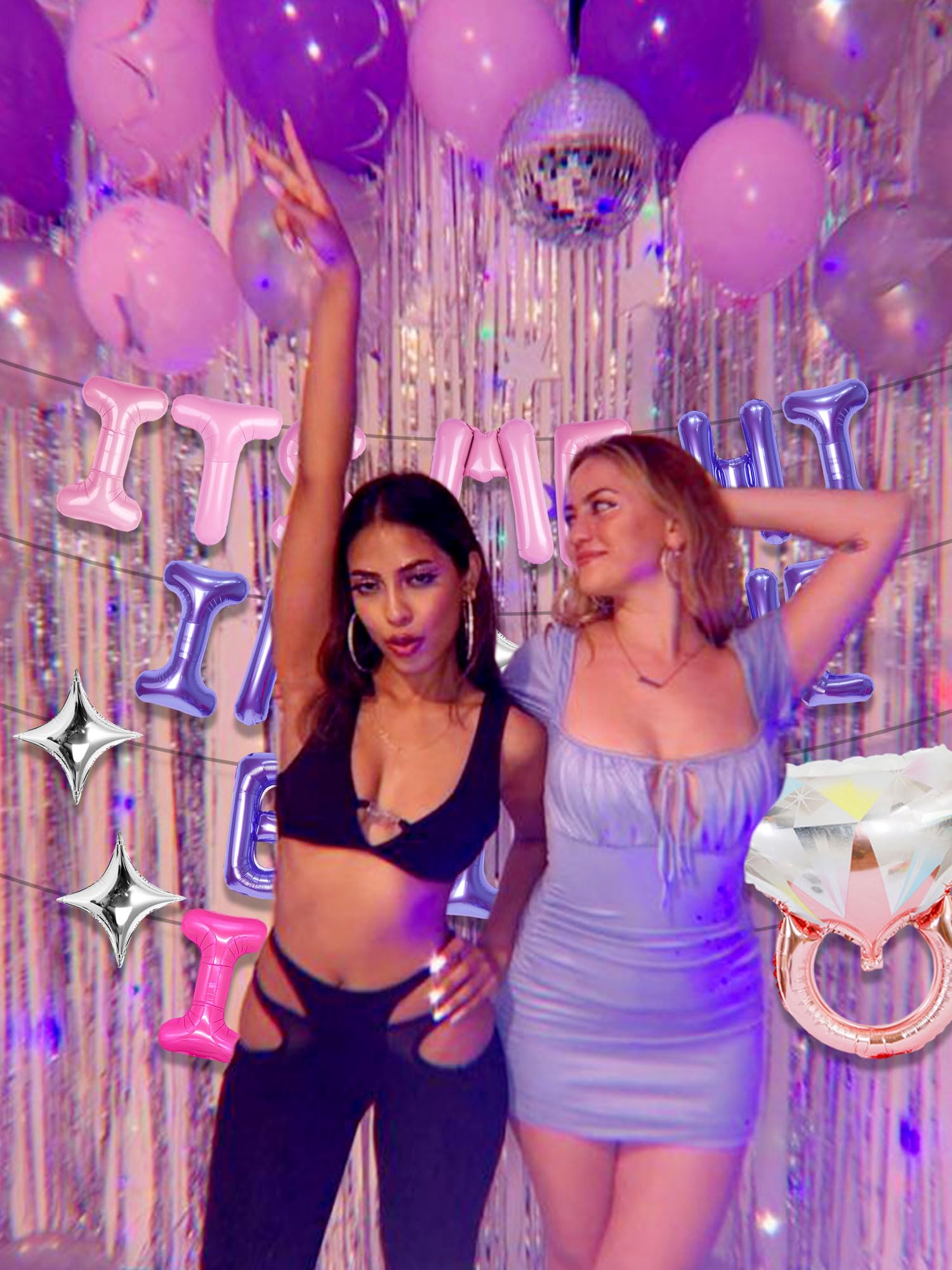 LaVenty It's Me Hi I'm The Bride It's Me Banner Balloons Iridescent Bachelorette Party Decoration Bridal Shower Party Decorations