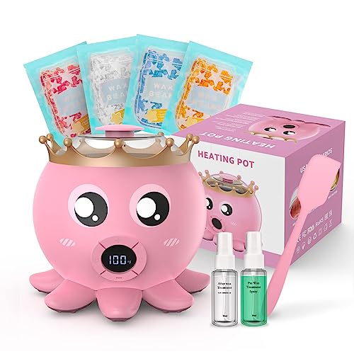 Octopus Shape Waxing Kit for Women, Digital Wax Warmer for hair removal, wax melt warmer with 4 bags Hard Wax Beads for Full Body, Brazilian, Bikini, Legs, Facial, Eyebrow, Armpit Hair Removal