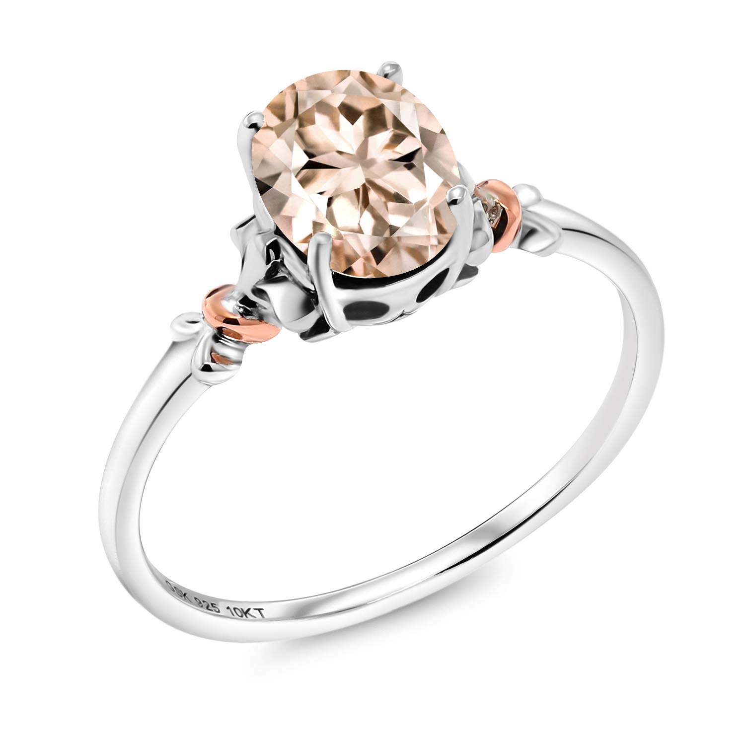 Gem Stone King 925 Silver and 10K Rose Gold Oval Gemstone Birthstone Engagement Ring | Oval 7X5MM | Wedding Engagement Anniversary Solitaire Promise Ring For Women