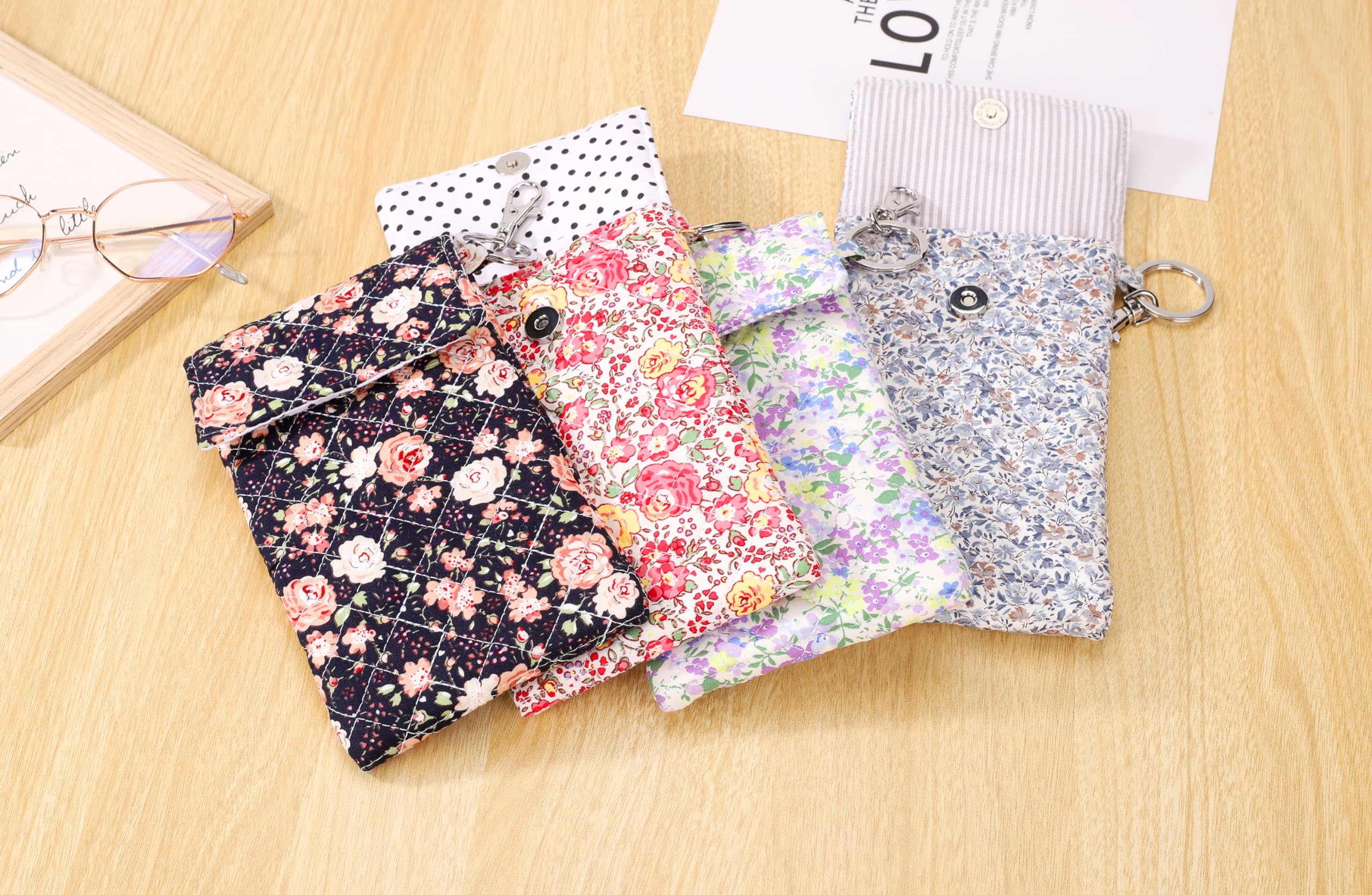 Hongeely Soft Glasses Case Double Eyeglass Case Sunglasses Travel Pouch for Women Men with Key Chain (Floral pattern - Grayish blue)