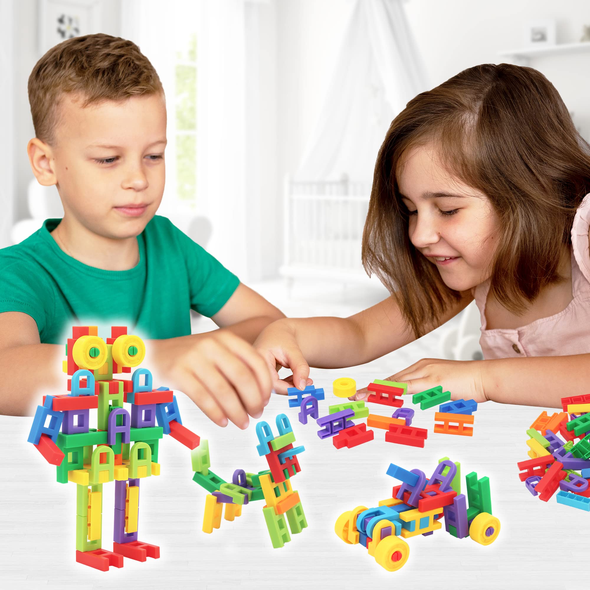 iYuePeng DIY Plastic 3D Building Blocks - 112pcs STEM Educational Toys for Kids 3+ - H Shape Interlocking Fat Brain Games Theme Construction Engineering - Perfect for Family, Kindergarten Classroom