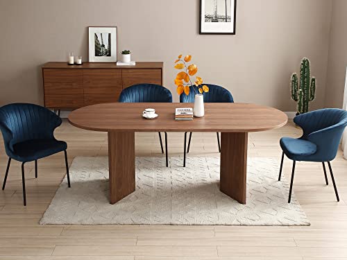 kevinplus 78'' Mid Century Modern Dining Table for 6, Oval Wooden Dining Table Dinner Table for Kitchen Living Room Office, Easy Assembly, Walnut