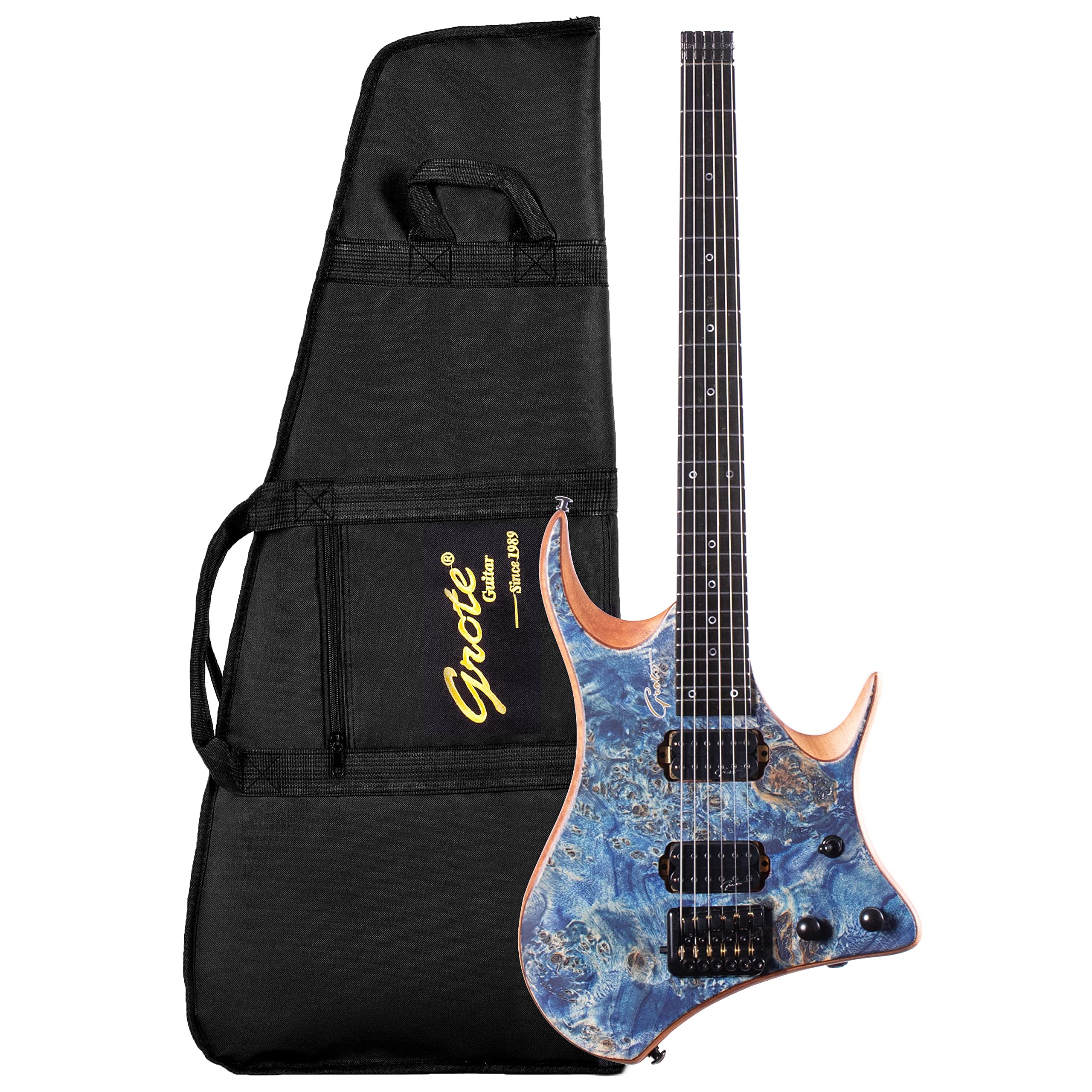 Grote Headless 6 Strings Electric Guitar Mahogany Body with Gigbag GRHL-2 (Blue)