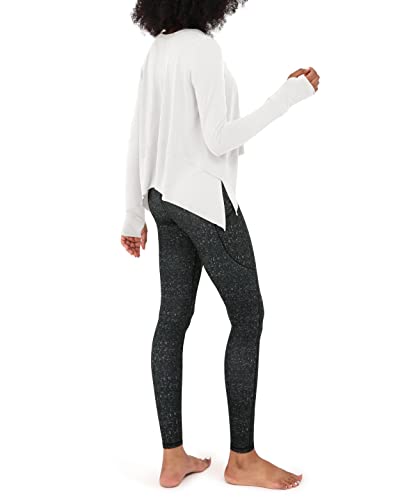 ODODOS Long Sleeve Tee for Women with Thumb Hole Athletic Gym Workout Crop Tops Yoga Shirts, White, X-Large