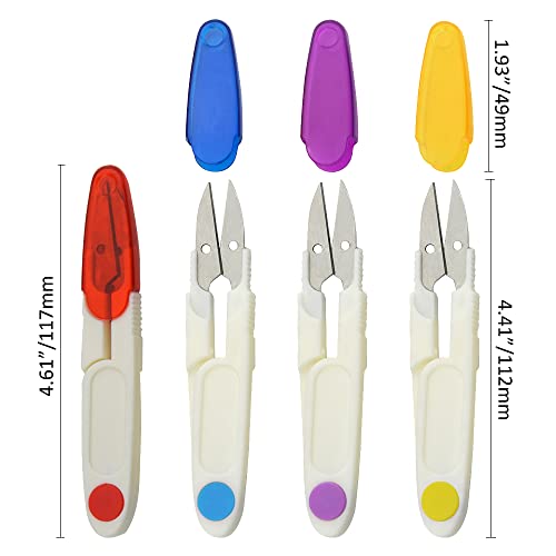 XINMEIWEN 4PCS Portable Yarn Scissors Multipurpose U-Shaped Thread Scissors with Safety Cover for Cross-stitch Craft Clipper Cutter DIY Projects