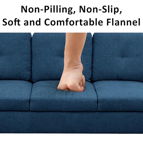 LostCat 103" W Sectional Couches for Living Room Couch Set, Modular Sectional Sofa for Living Room Furniture Sets, L Shaped Couch with Storage Ottoman, Flannel Modular Couch Sofa Set, Blue