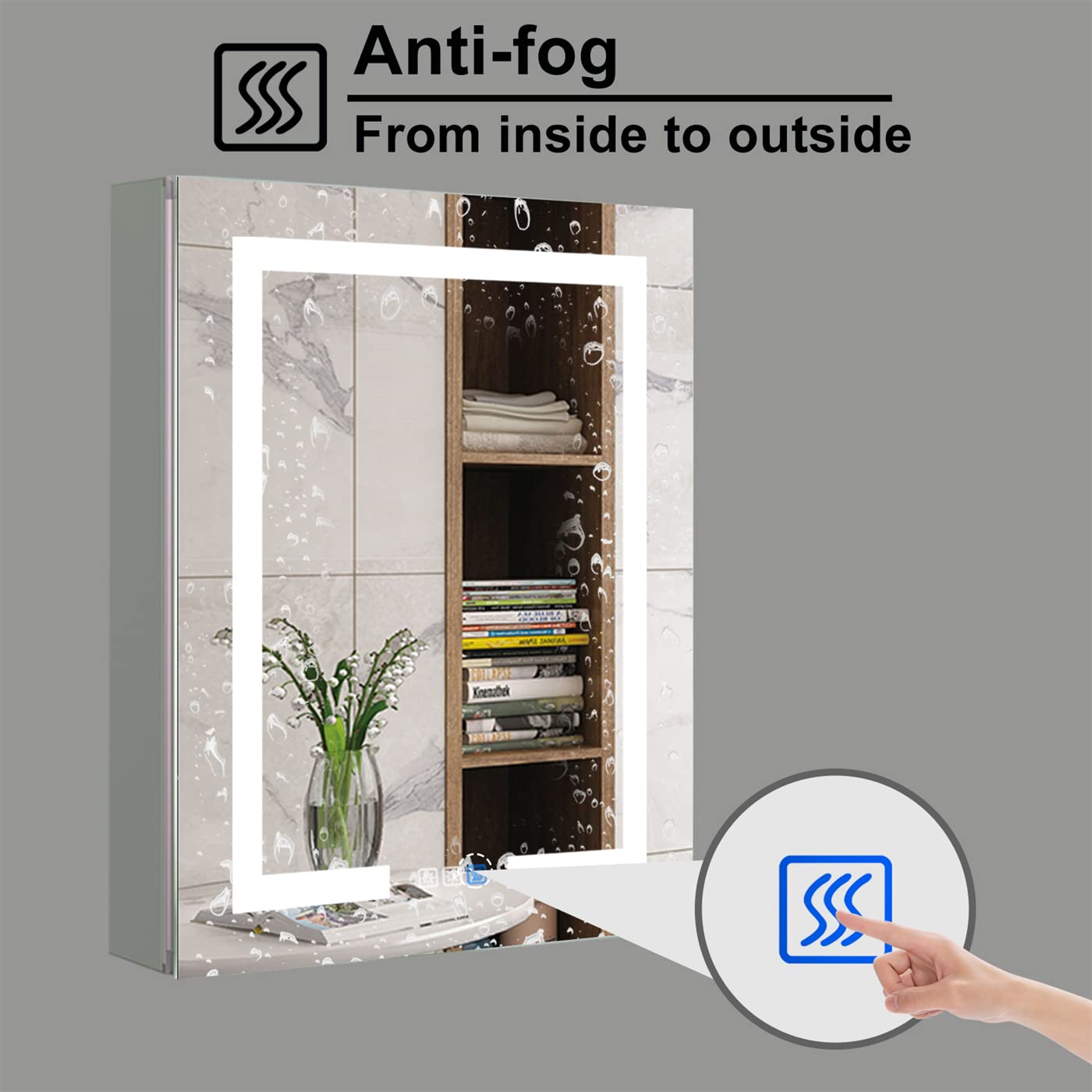 Liviza LED Bathroom Medicine Cabinet with Mirror, 24 x 30 Inch, Recessed or Surface Lighted Medicine Cabinet, Defog, Auto Memory Light Setting, 2 Outlets, Storage Shelves (Left Soft Close Hinge)